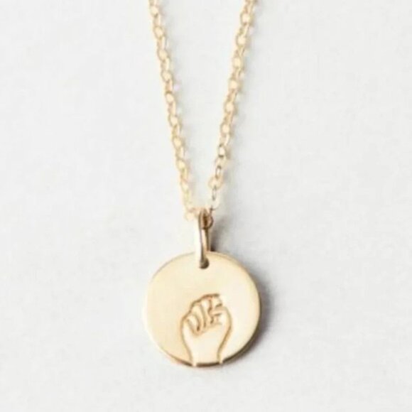Jewelry | Resist Sign Language Gold Charm Disc Necklace | Poshmark